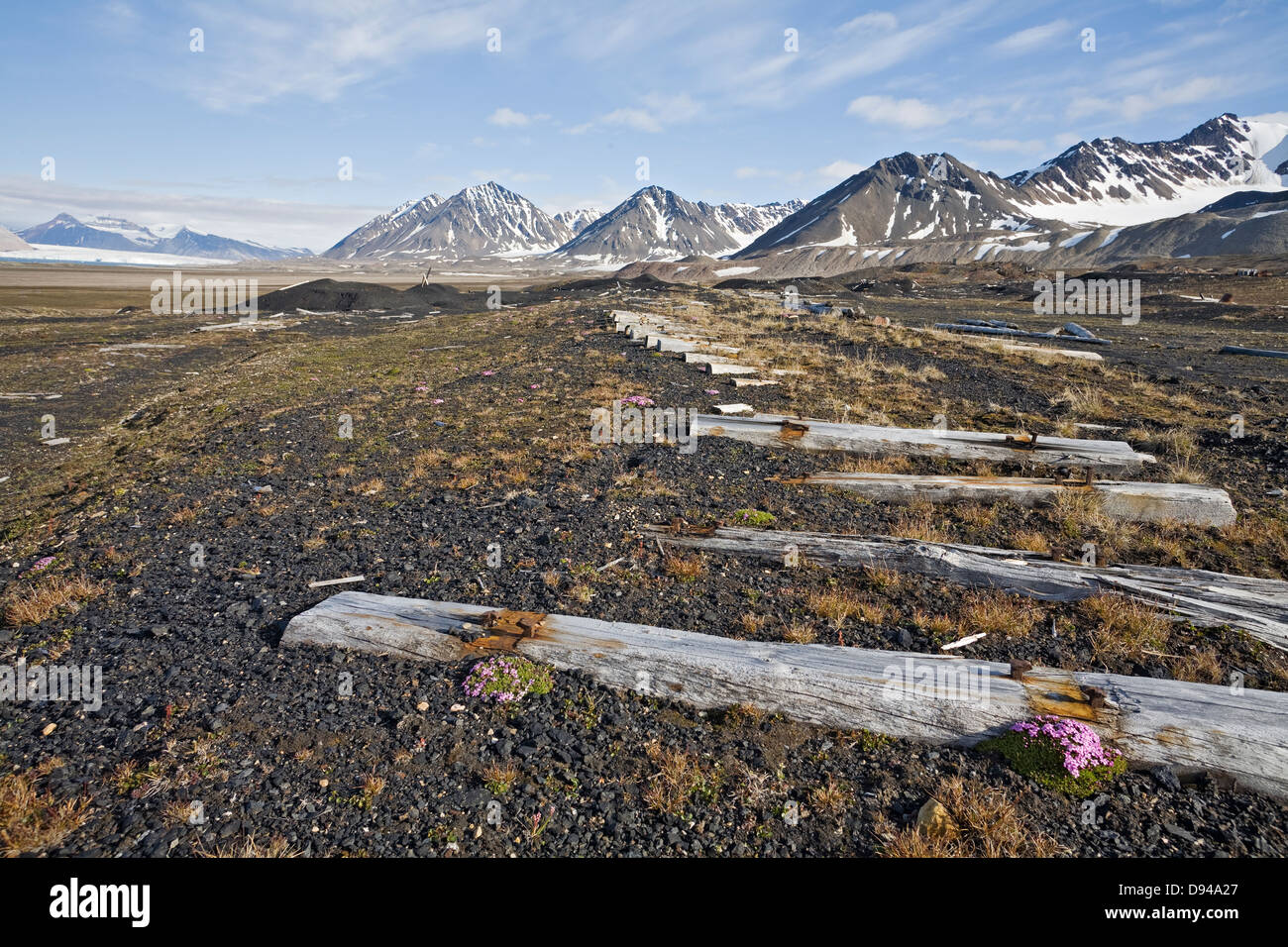 Remaining rail to an old coalmine, Spitsbergen, Svalbard, Norway Stock ...