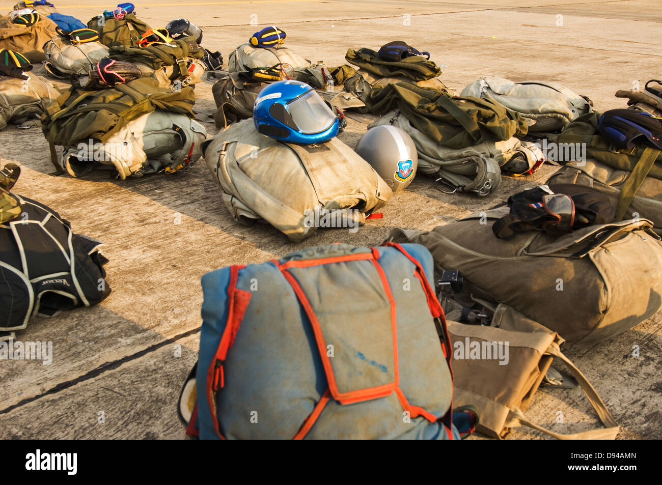 Parachutes on the ground Stock Photo - Alamy
