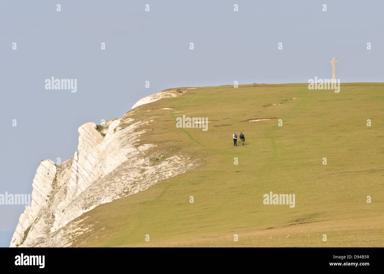 Walkers on Tennyson Trail by Freshwater Bay, Isle of Wight, Hampshire ...