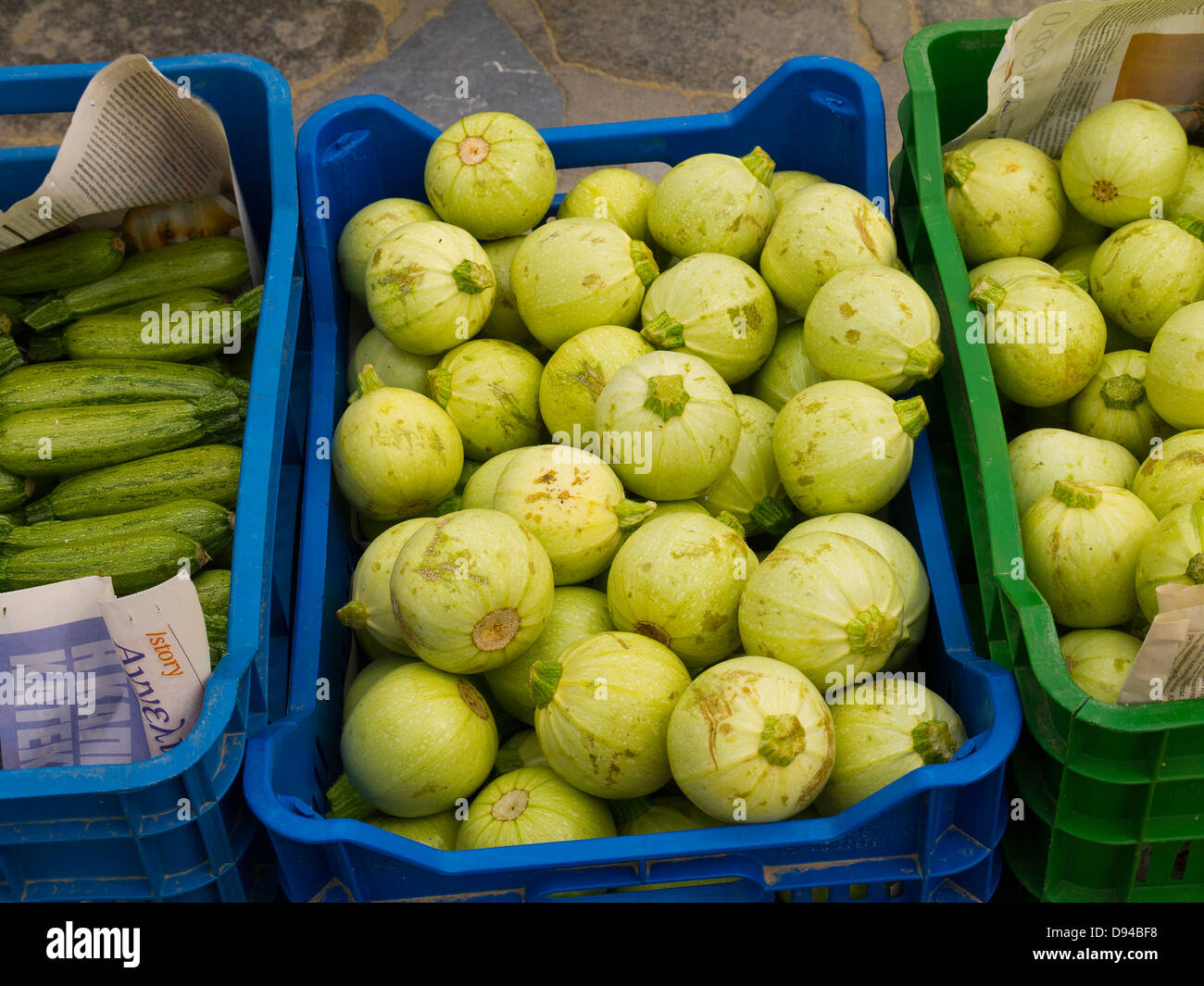 Round Courgettes on the market in Chora on the beautiful Island of ...