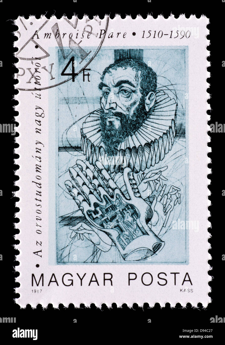 Postage stamp from Hungary depicting Ambroise Pare (early medical ...