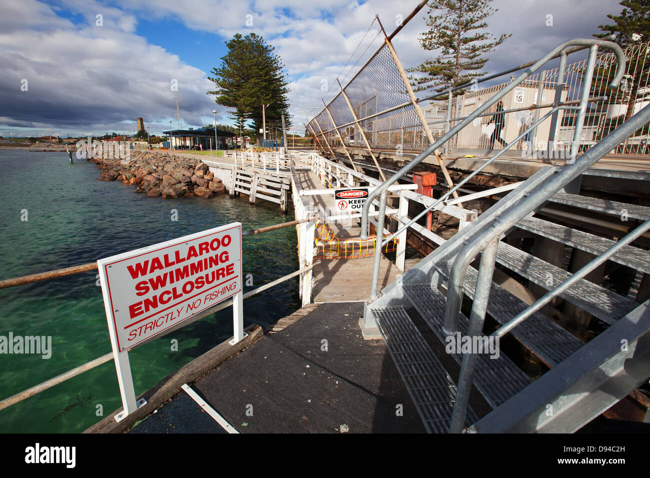 Wallaroo jetty foreshore stairs swimming enclosure Norfolk island pine ...