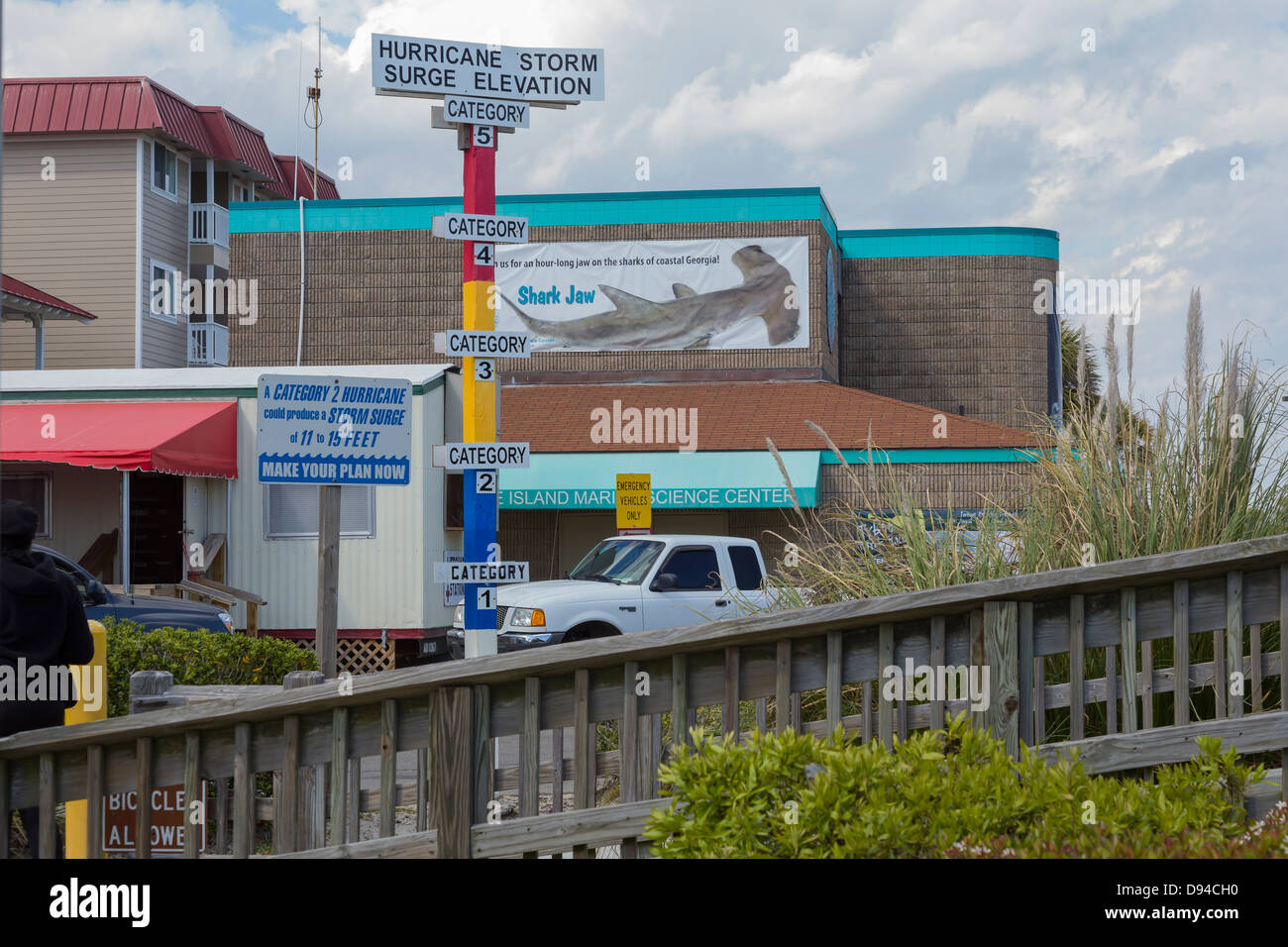 Hurricane Storm Warning Sign at Tybee Beach, barrier beach near ...