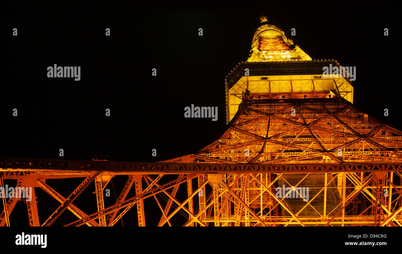 Tokyo Tower at Night in orange glow taken from bottom up showing its ...