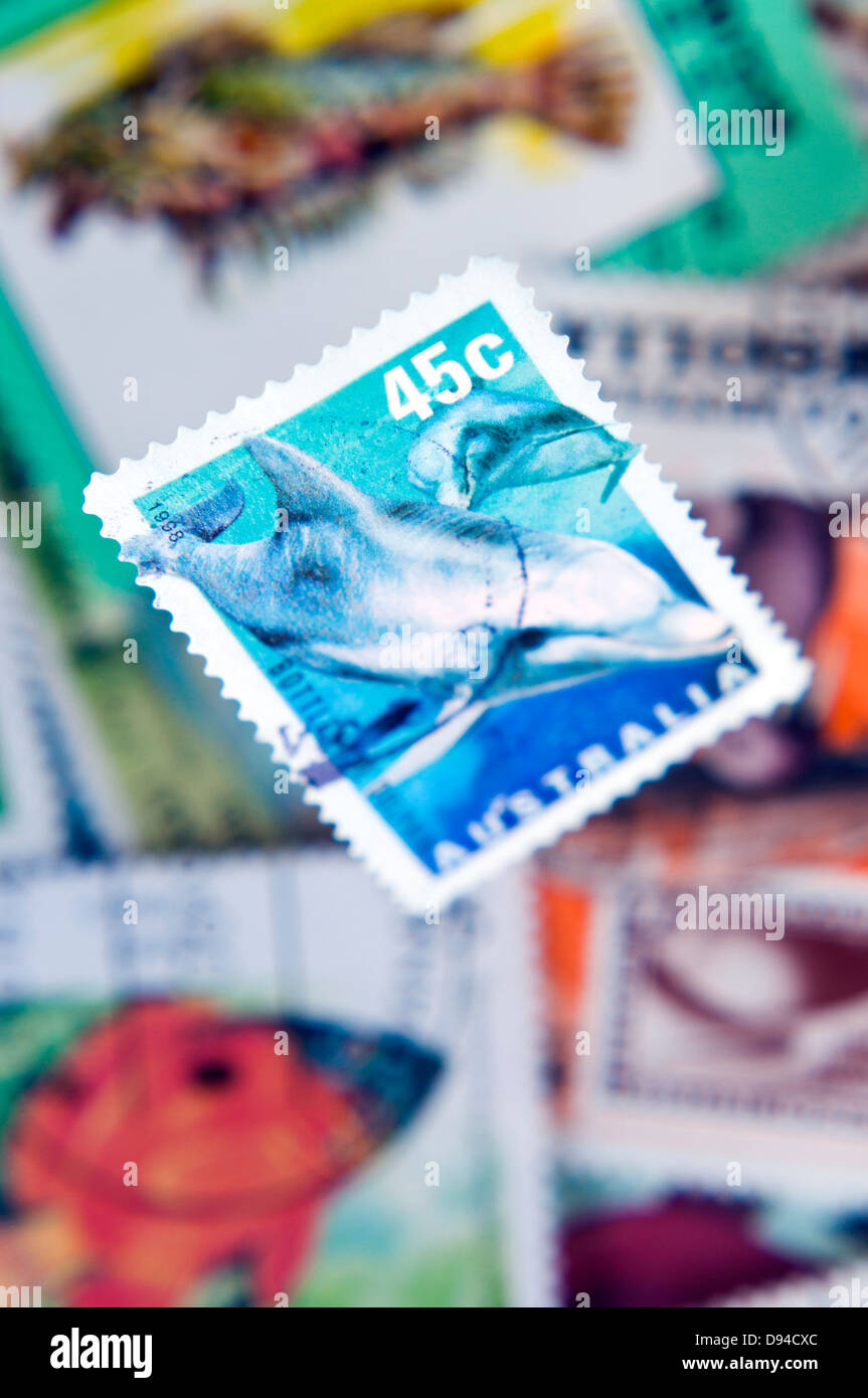 mixed marine postage stamps in studio setting Stock Photo - Alamy
