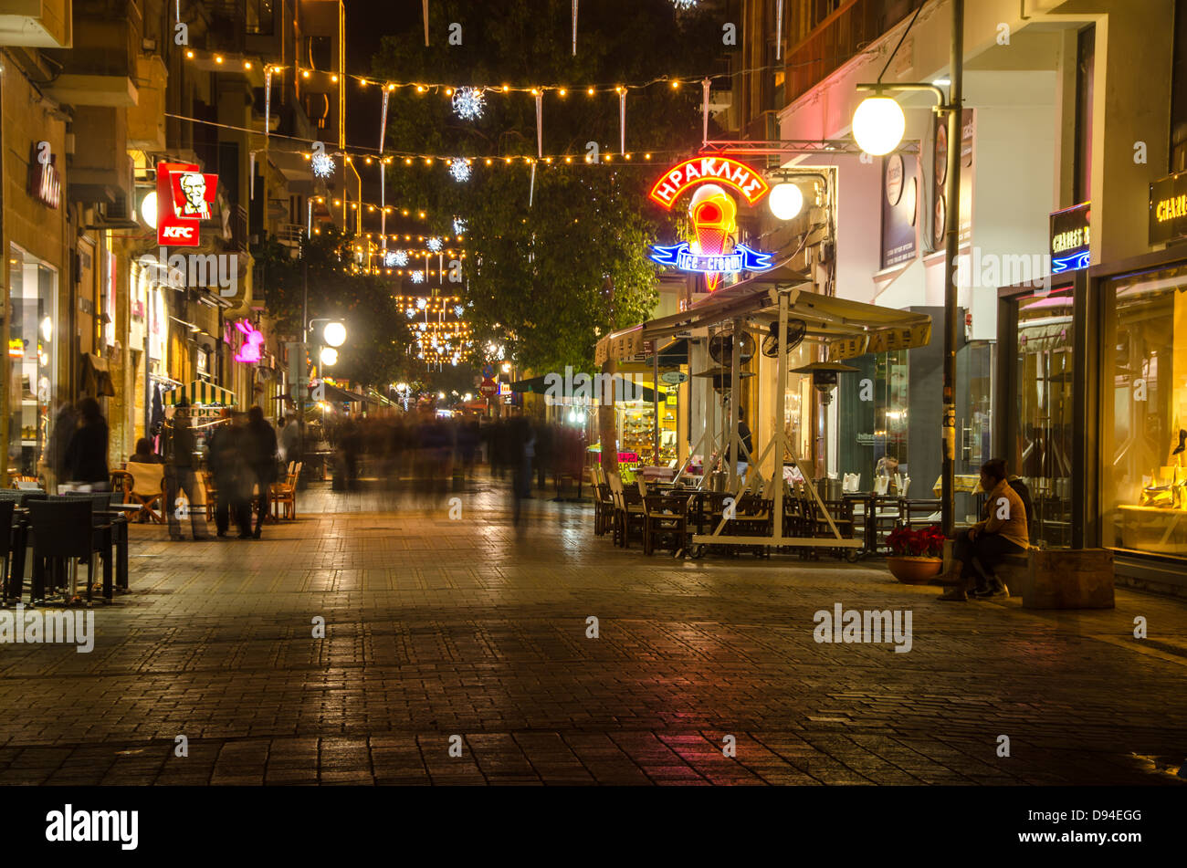 view of the lidras (ledra) street in nicosia, cyprus at night Stock ...