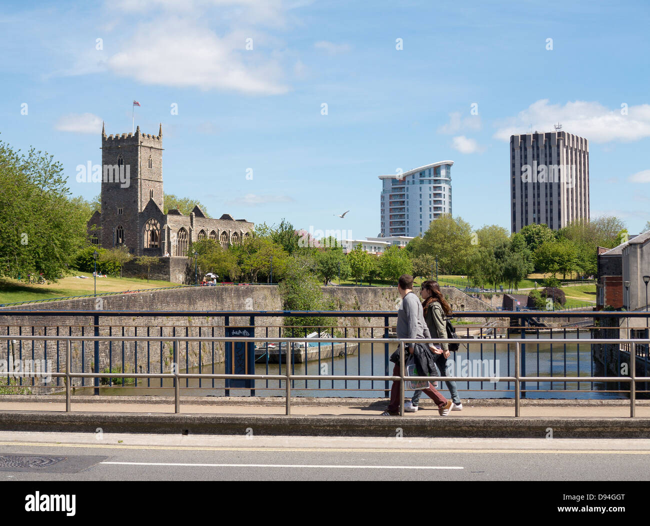 Bristol, Avon, UK: Old church and new high rise apartment developments ...