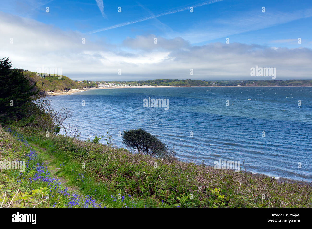 View from Monkstone point across Saundersfoot Bay Pembrokeshire West ...