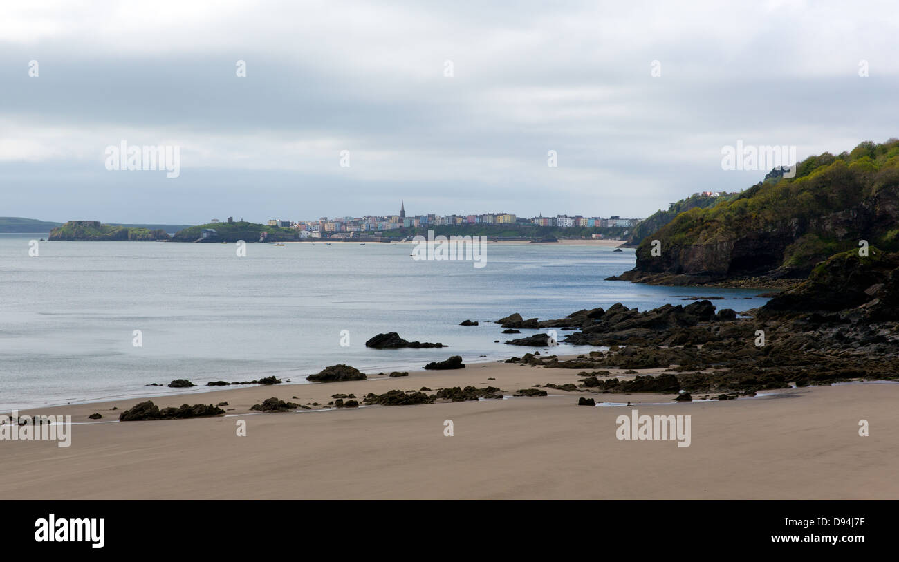 Tenby from Monkstone Point beach Pembrokeshire West Wales Stock Photo ...