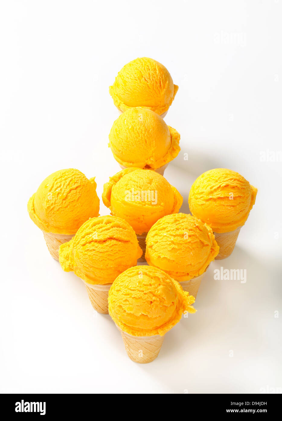 Yellow ice cream cones forming an arrow Stock Photo - Alamy