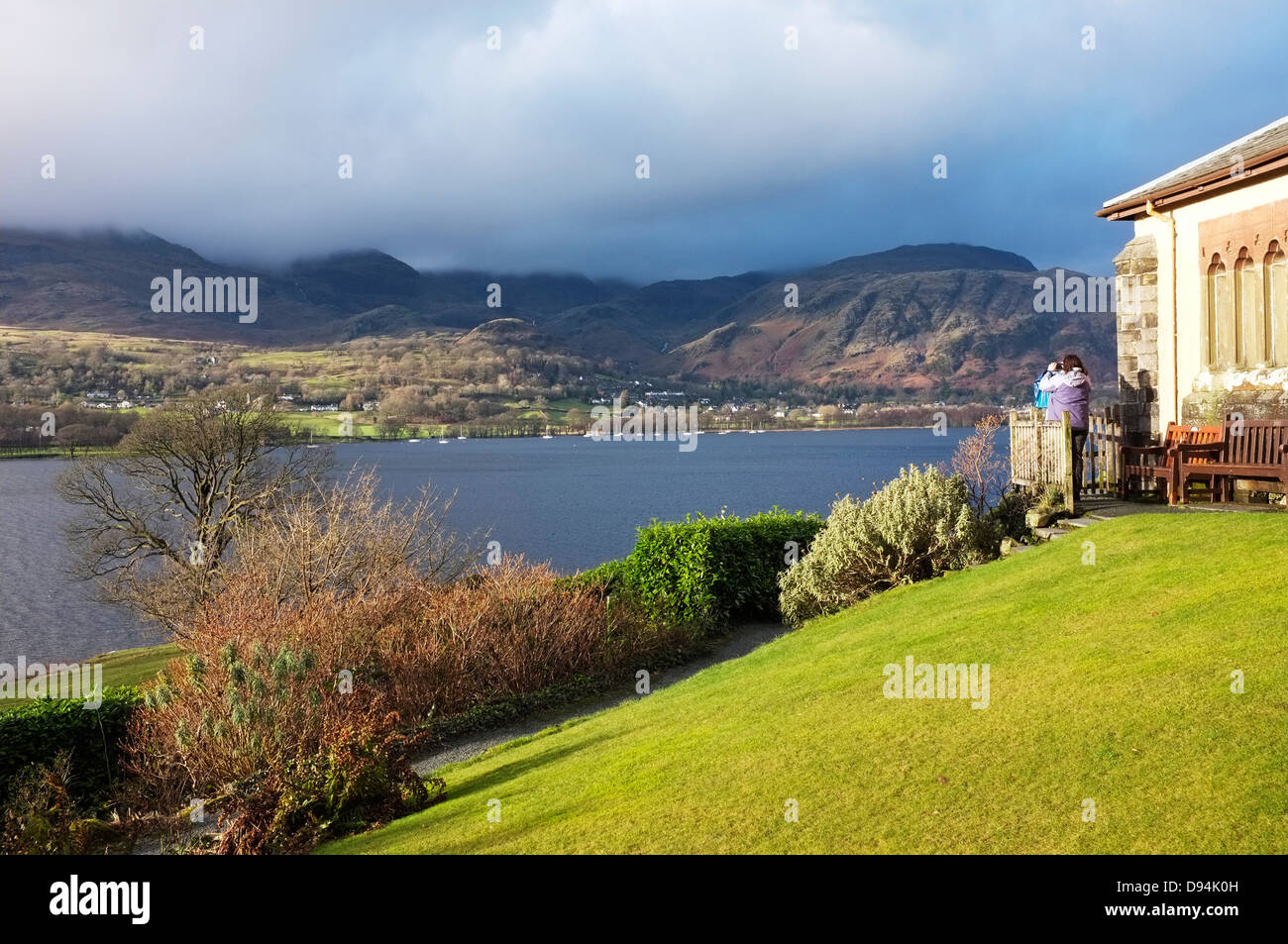 Brantwood, the home of John Ruskin, overlooking Lake Coniston Stock ...