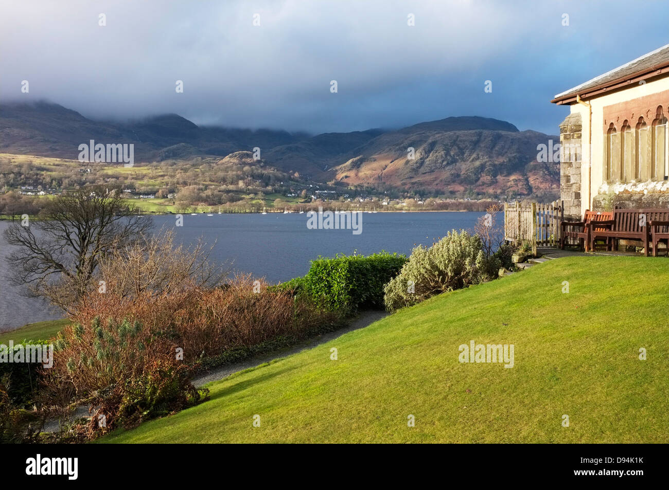 Brantwood, the home of John Ruskin, overlooking Lake Coniston Stock ...