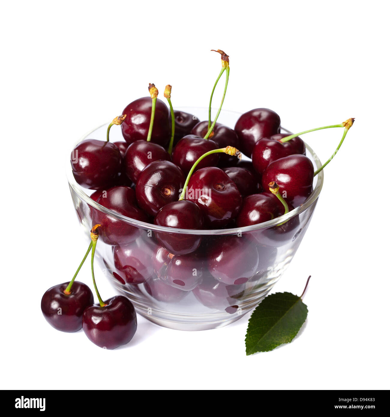 perfect sweet cherries with leaf isolated on white background Stock ...