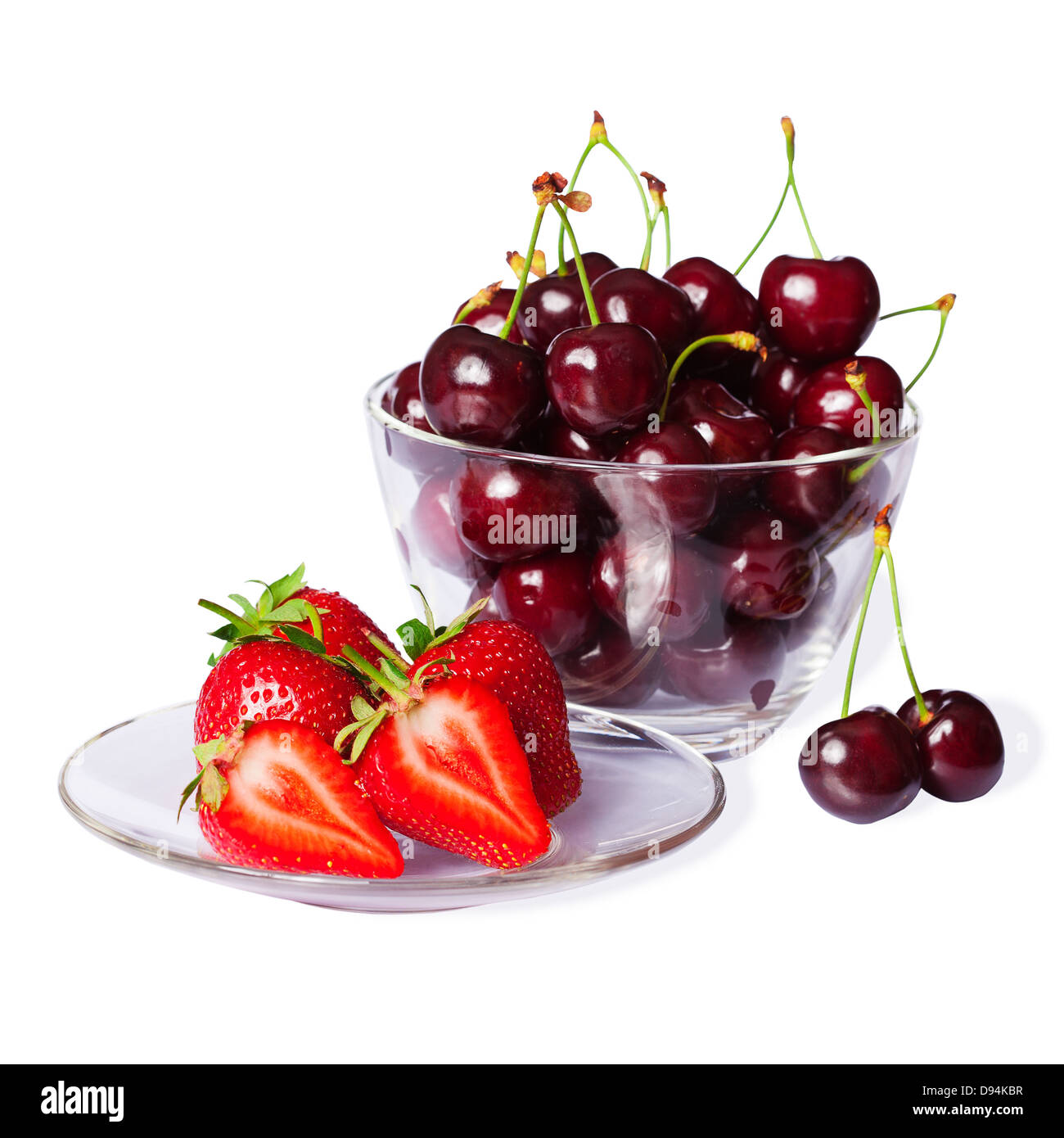 beautiful strawberry and cherry isolated on white background Stock ...