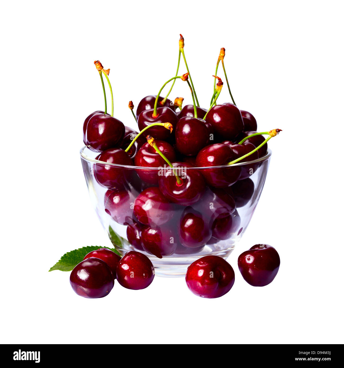 perfect sweet cherries with leaf isolated on white background Stock ...