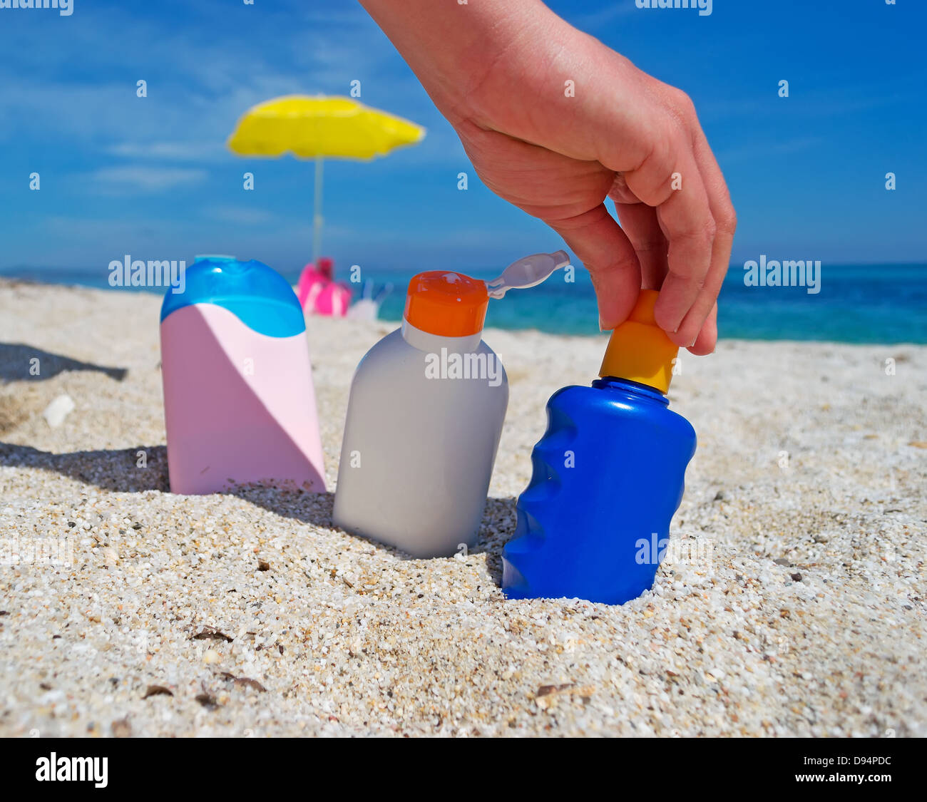 summer beach with colorful objects Stock Photo - Alamy