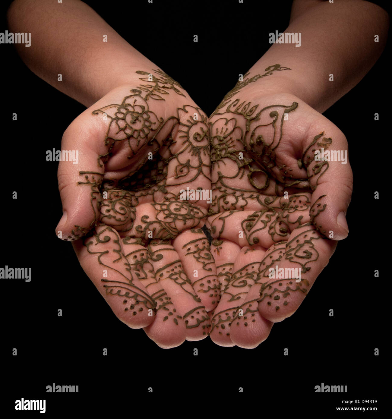 Close-up of Woman's Hands with Henna Designs, Studio Shot Stock Photo ...
