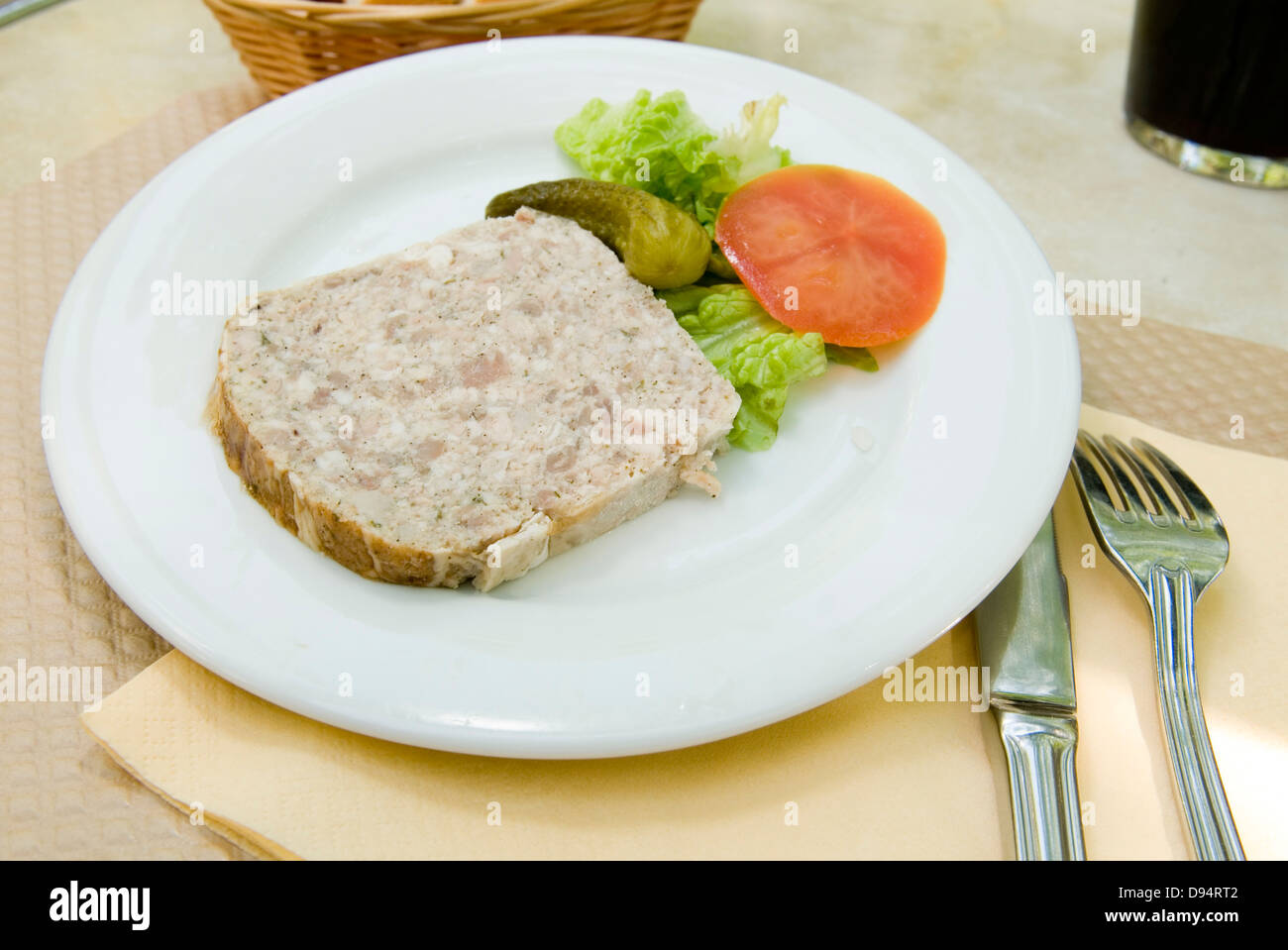 French food pate terrine of rabbit in cafe photographed in Paris France ...