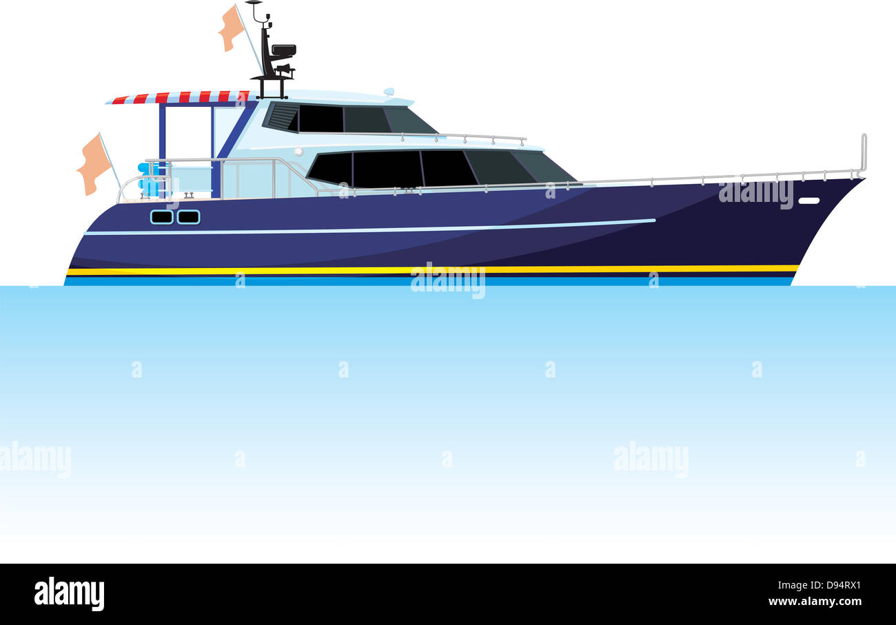 large motor yacht that stands in the water side view isolated on white ...