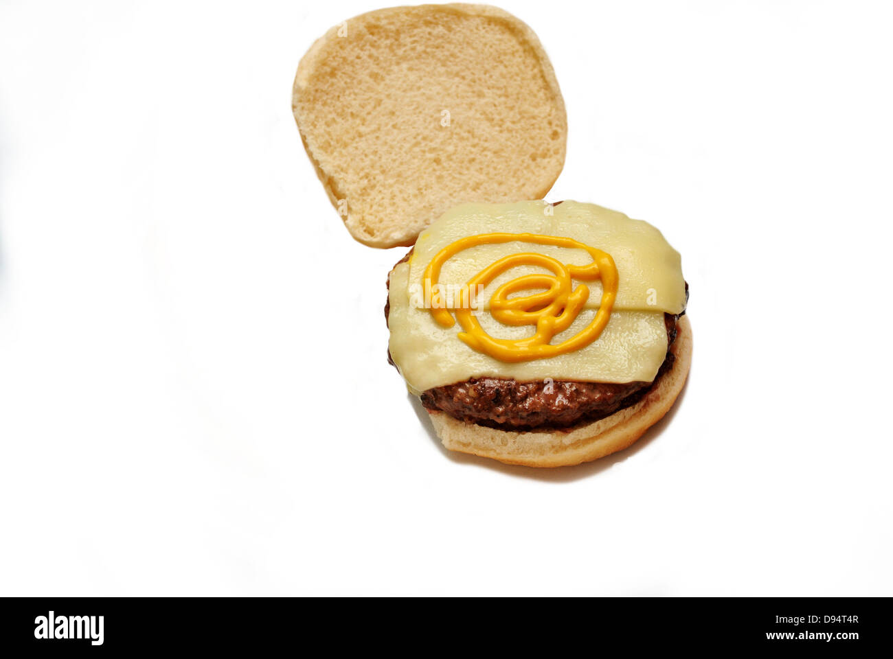 Isolated Cheese Burger with Mustard Stock Photo - Alamy