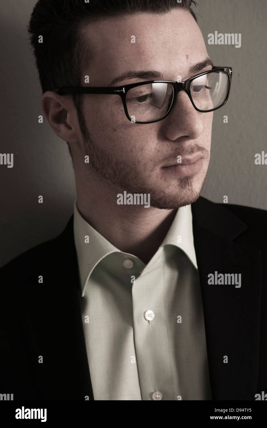 Head and Shoulder Portrait of Young Man wearing Glasses, Studio Shot ...