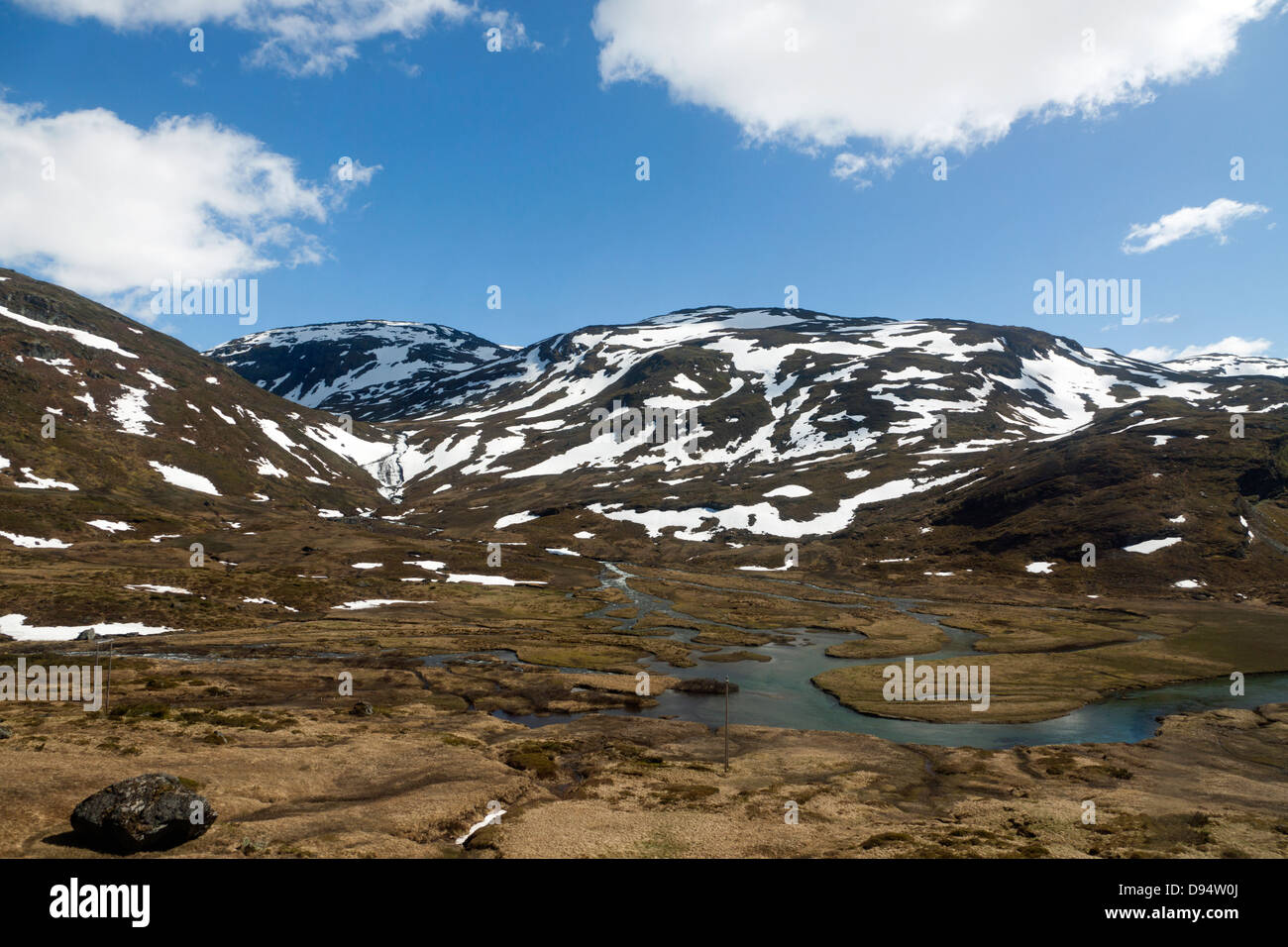 Snow-capped mountains of Myrdal in Aurland Norway Stock Photo - Alamy