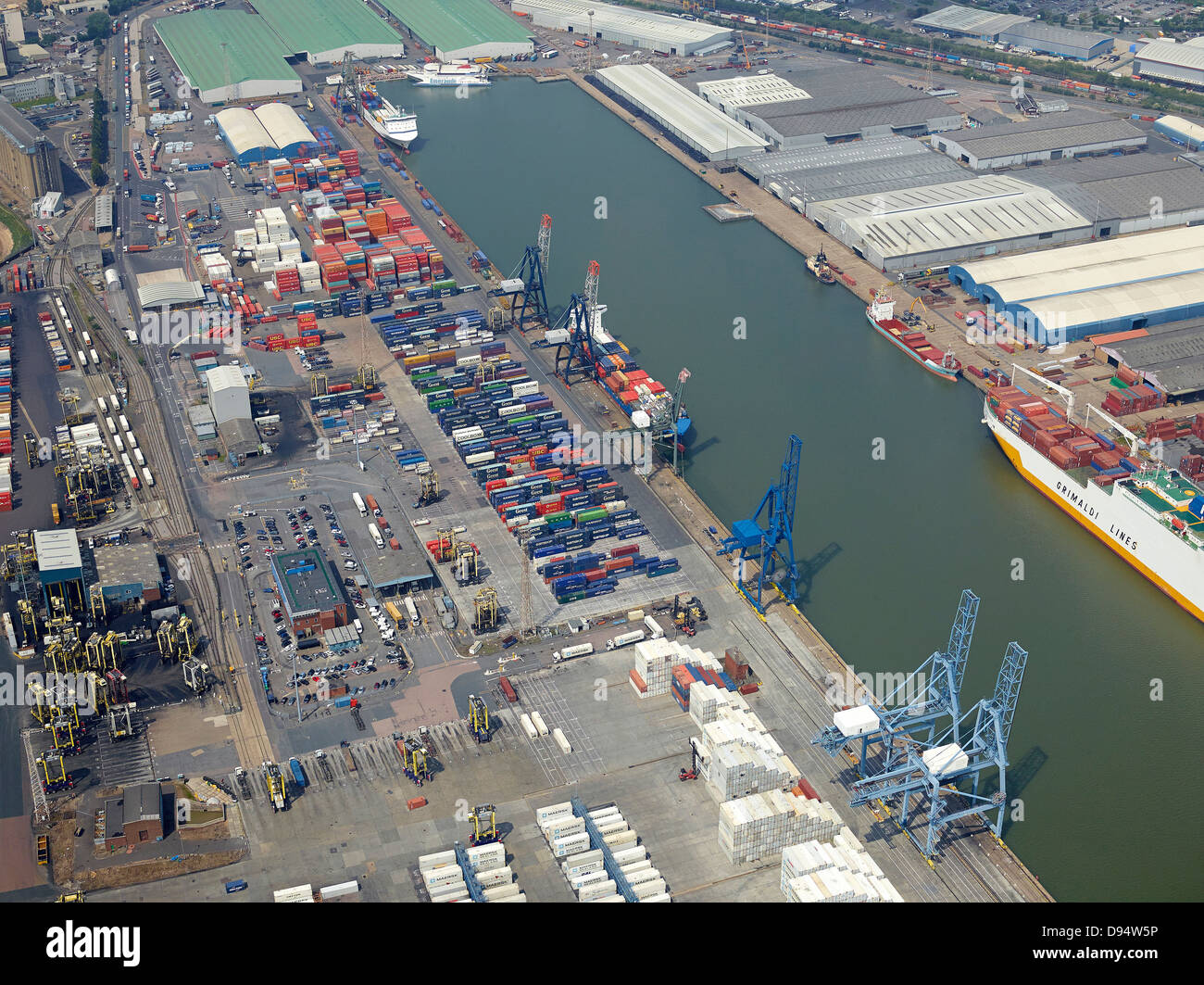Container shipping at Tilbury Docks, River Thames, Essex, South East ...