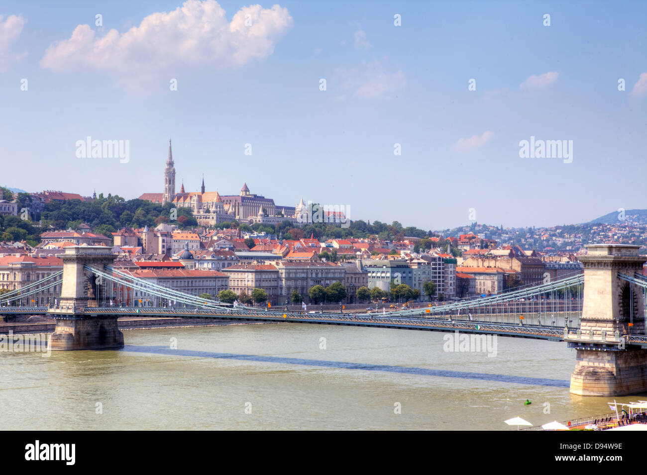 View of Chain Bridge and the Castle area in Budapest, Hungary Stock ...