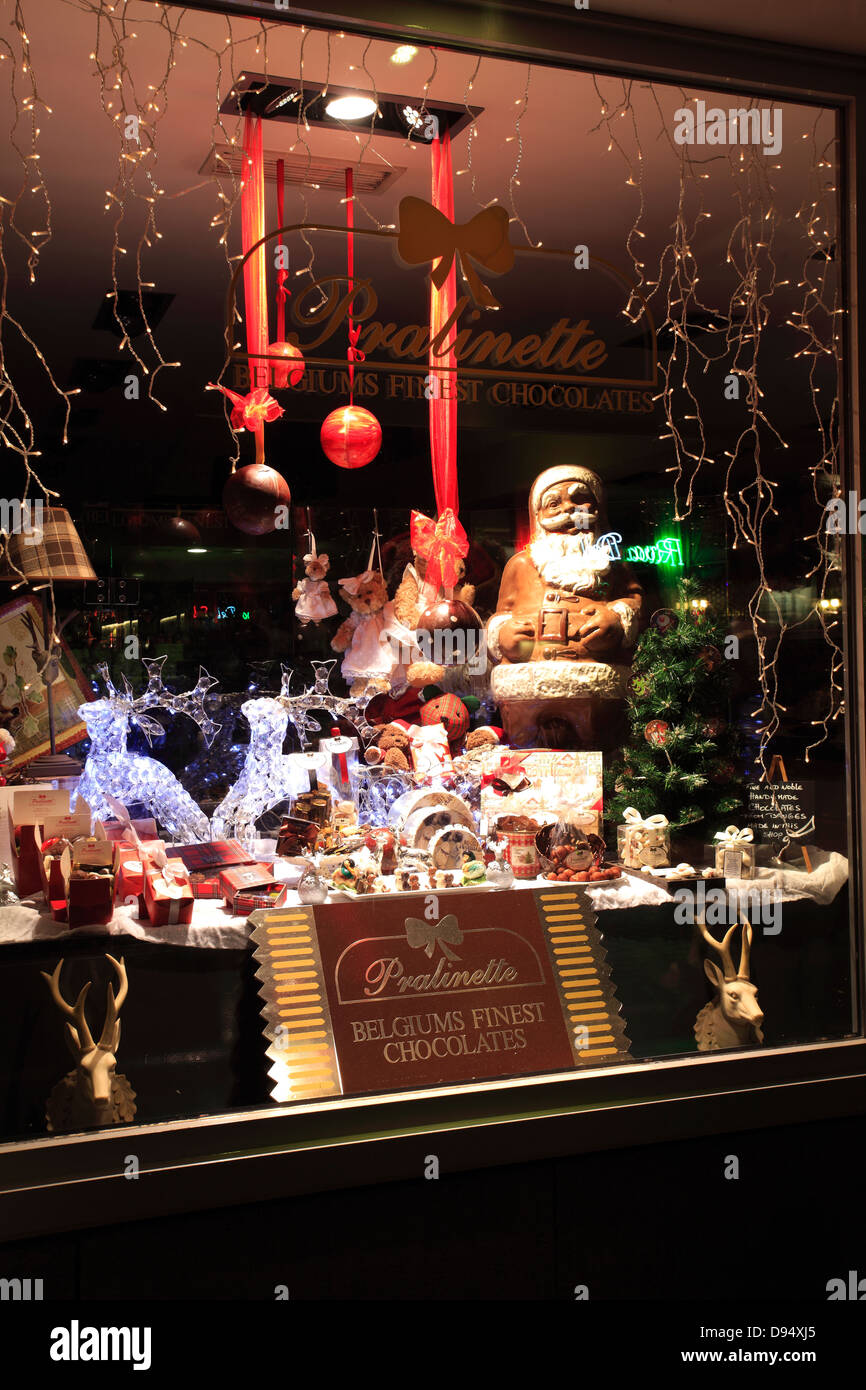 Belgium chocolate shop window display at christmas time, Market place ...