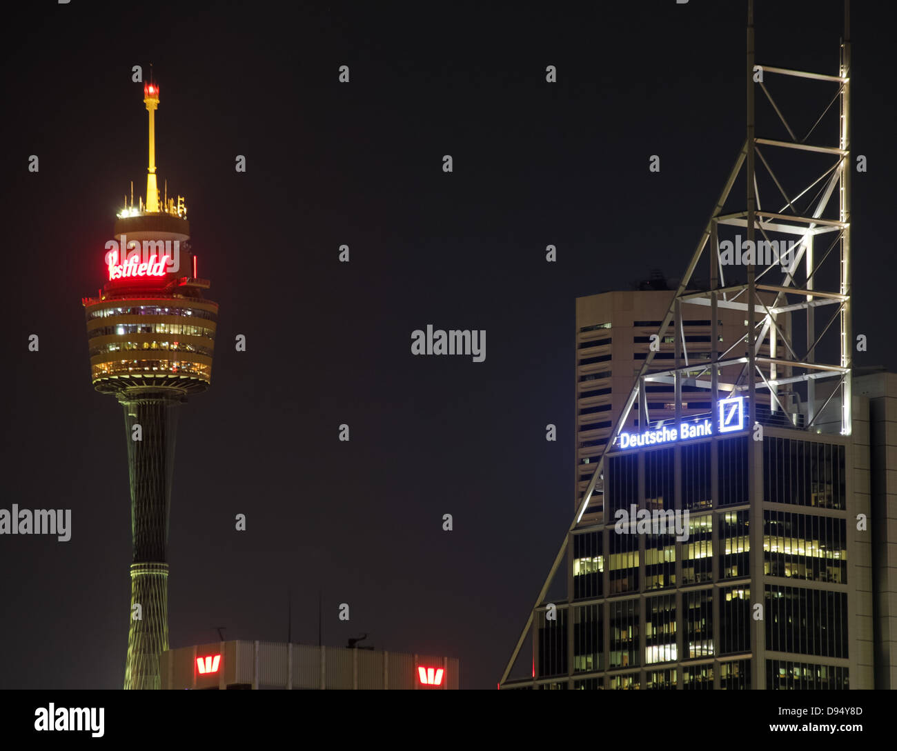 Skyscrapers, including Centrepoint Tower, at night forming part of the ...