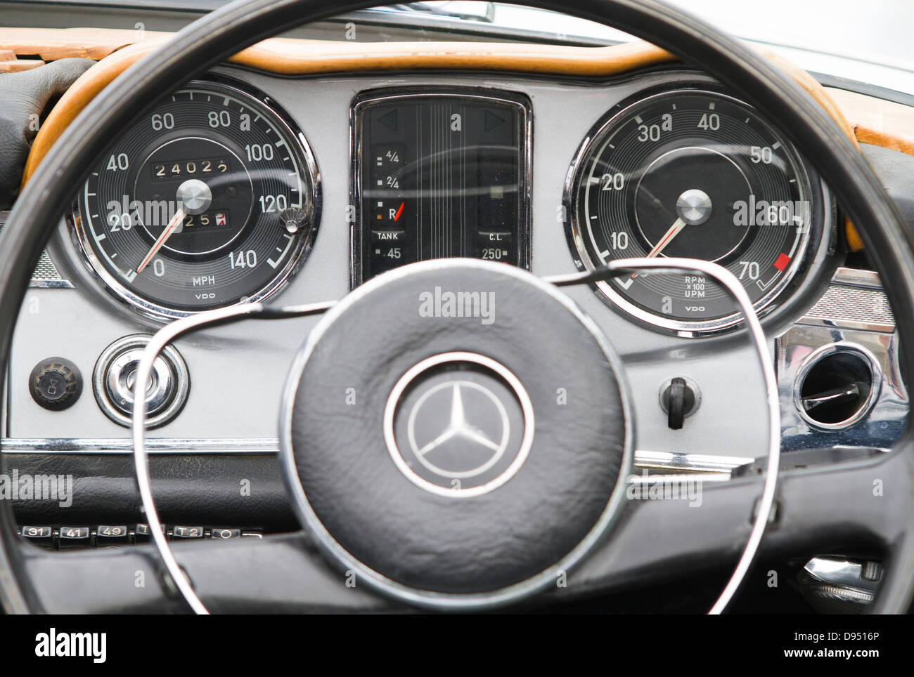 Interior dashboard of a classic Mercedes car pictured outdoors Stock ...