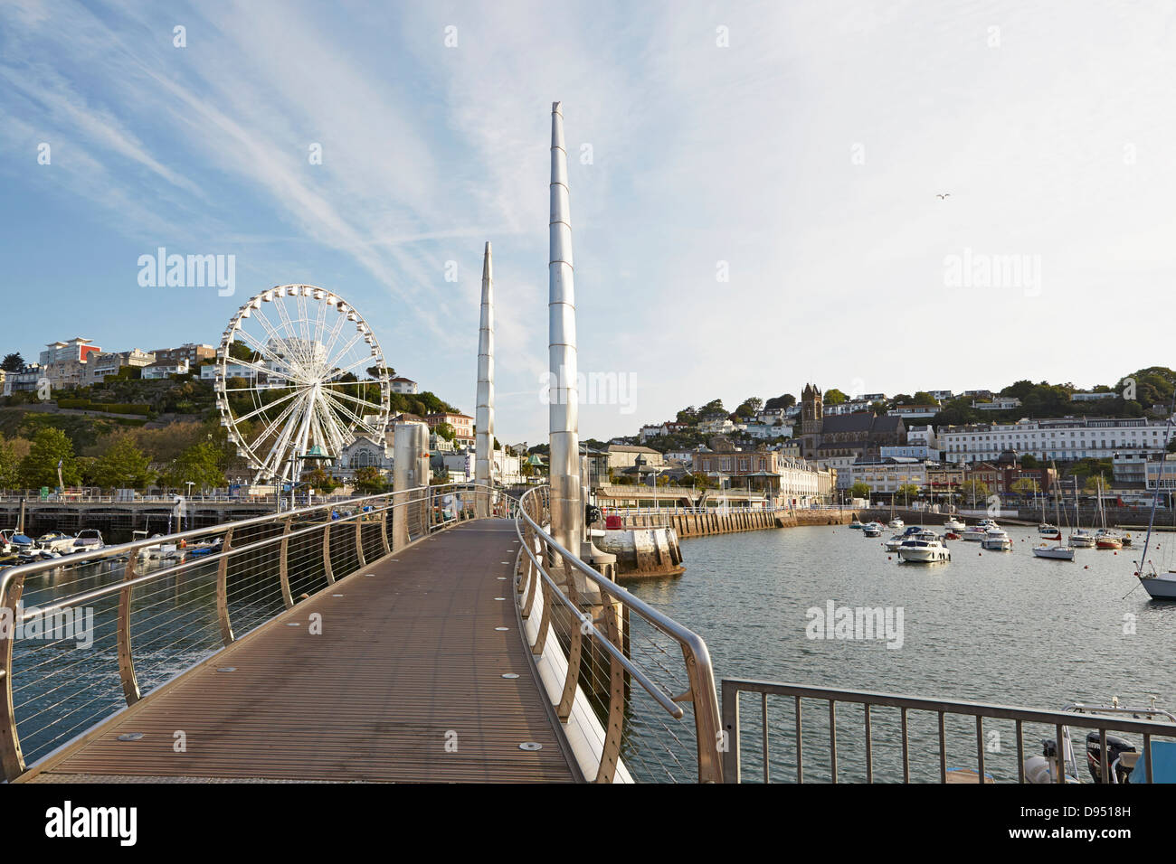 Devon Torquay marina bridge entrance and Ferris wheel early morning ...