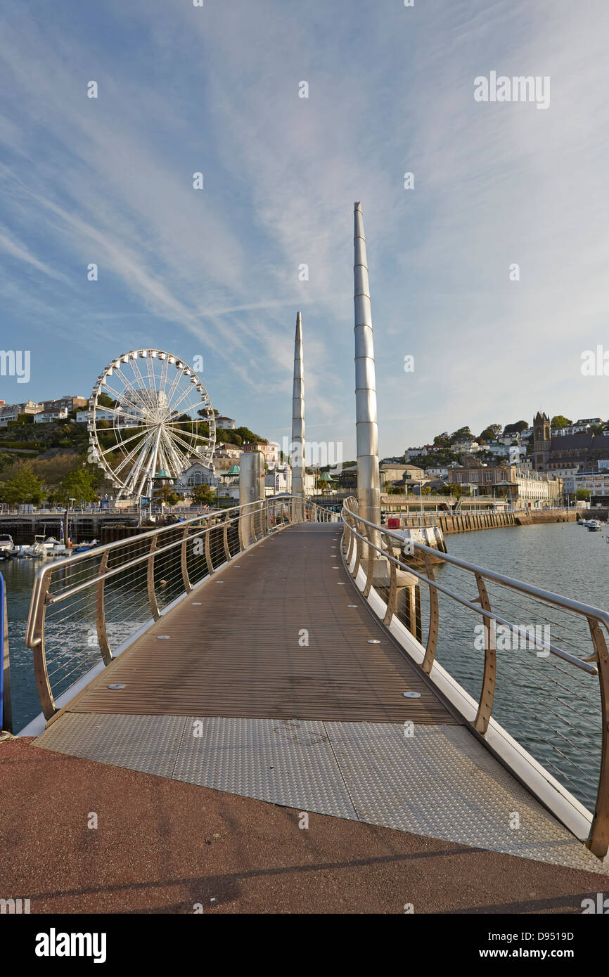 Devon Torquay marina bridge entrance and Ferris wheel early morning ...