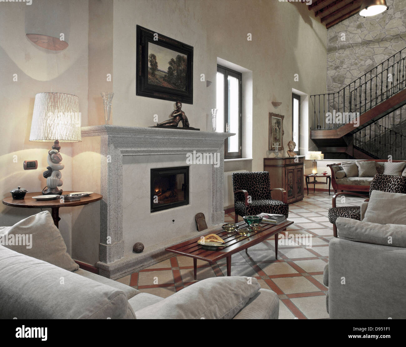 classic living room with fireplace Stock Photo - Alamy