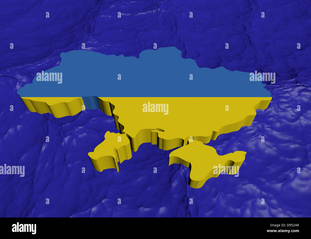 Ukraine map flag in abstract ocean illustration Stock Photo - Alamy