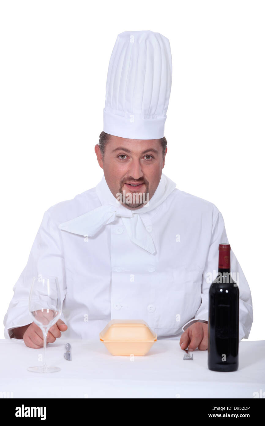 Cook with hamburger box Stock Photo - Alamy