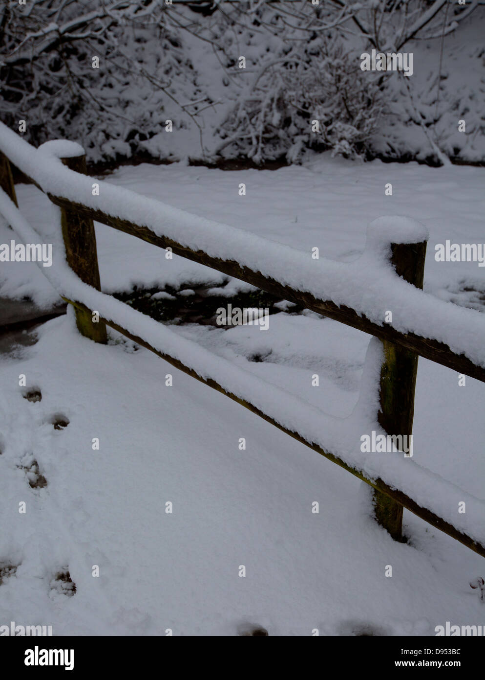 snow on wood fence Stock Photo - Alamy
