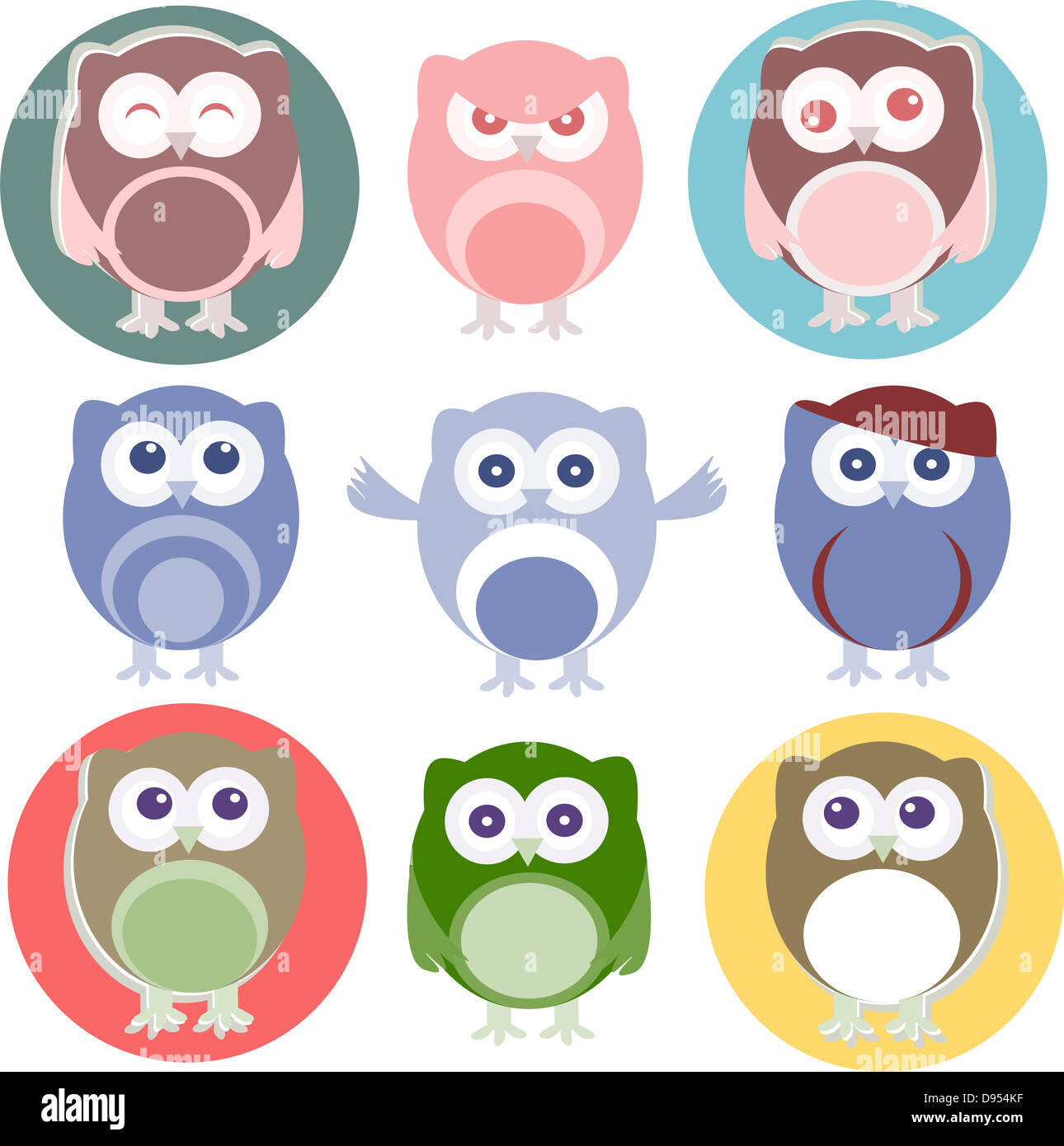 Set of cartoon owls with various emotions Stock Photo - Alamy