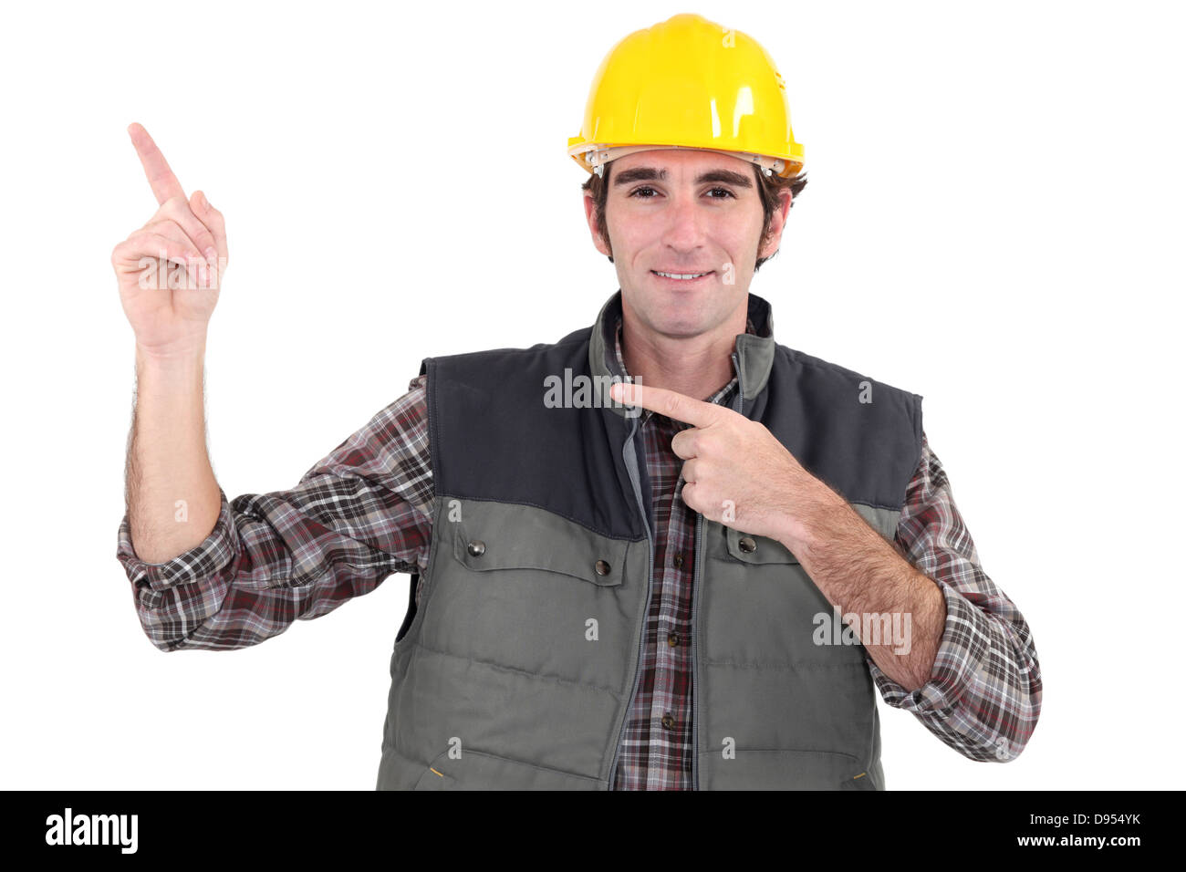 Construction worker pointing Stock Photo - Alamy