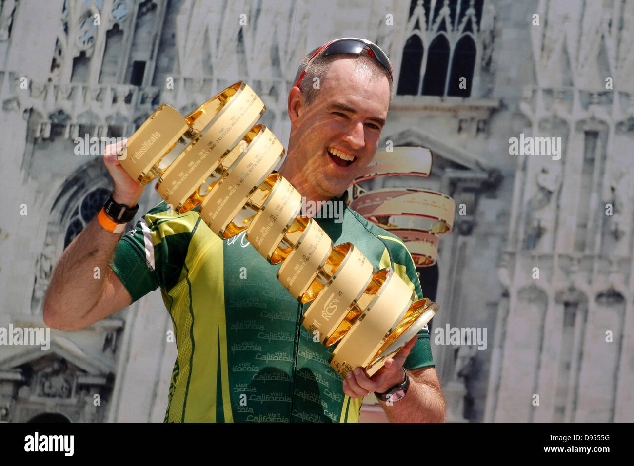 Jun 01, 2013 - Los Angeles, California, U.S. - Cyclist hold fake trophy ...