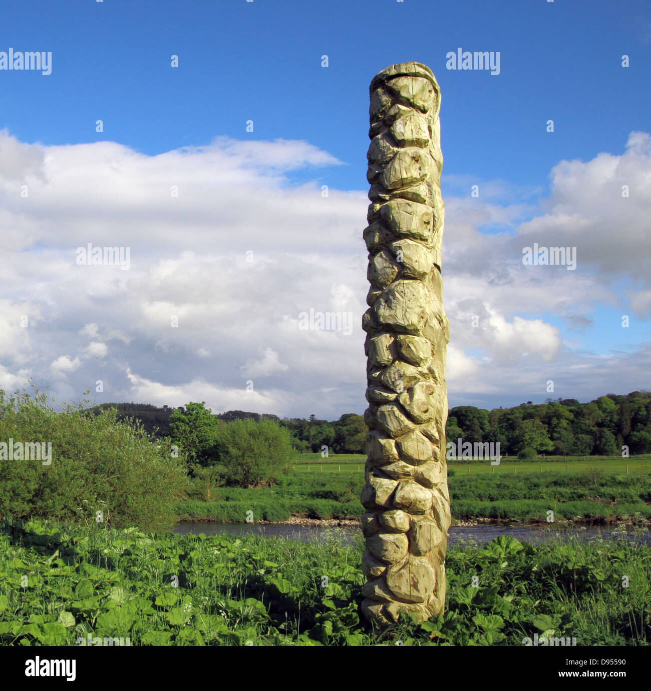 Carved Wooden Totem Pole by the River Annan, Annandale, Dumfries and ...
