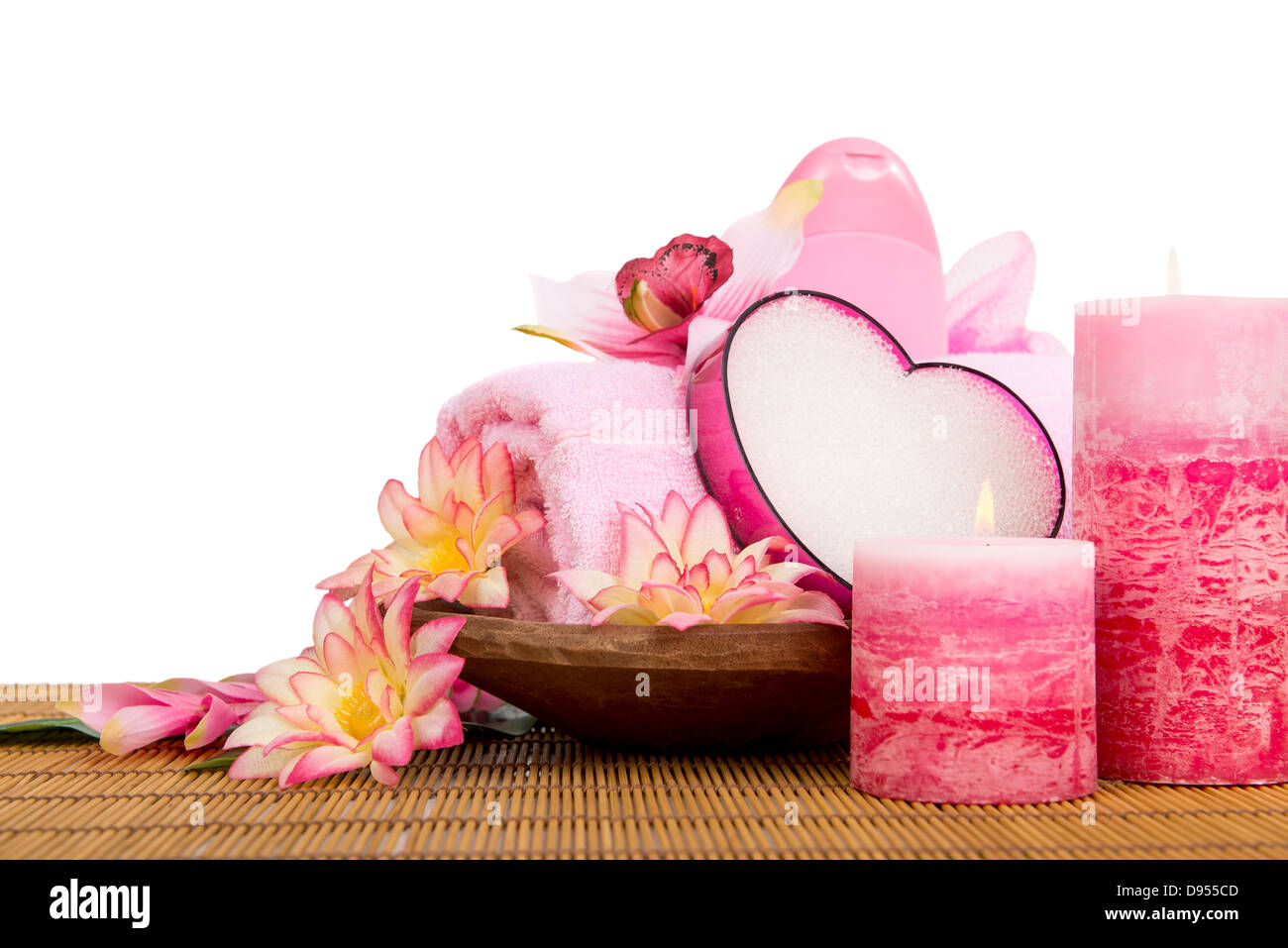 Spa setting in pink tone isolated in white Stock Photo - Alamy