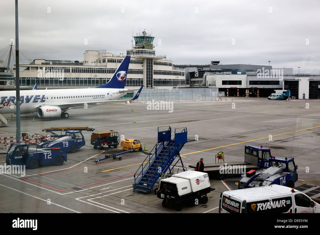 looking out through terminal window at old original control tower ...