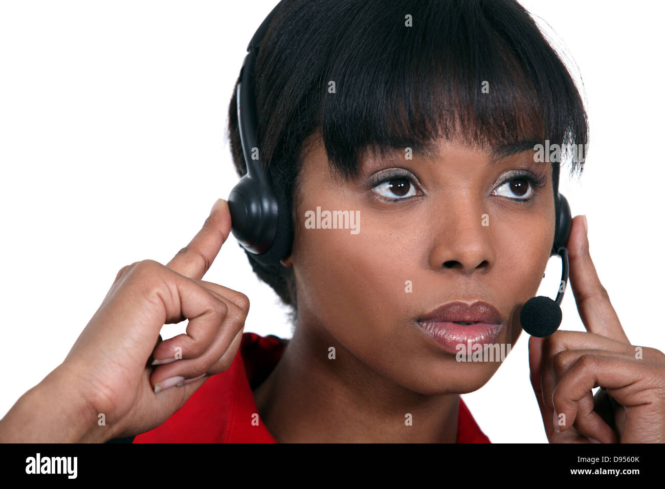 Woman with headphones and microphone Stock Photo - Alamy