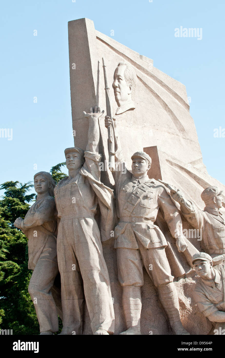Stone revolutionary monument in front of Mausoleum of Mao Zedong at ...