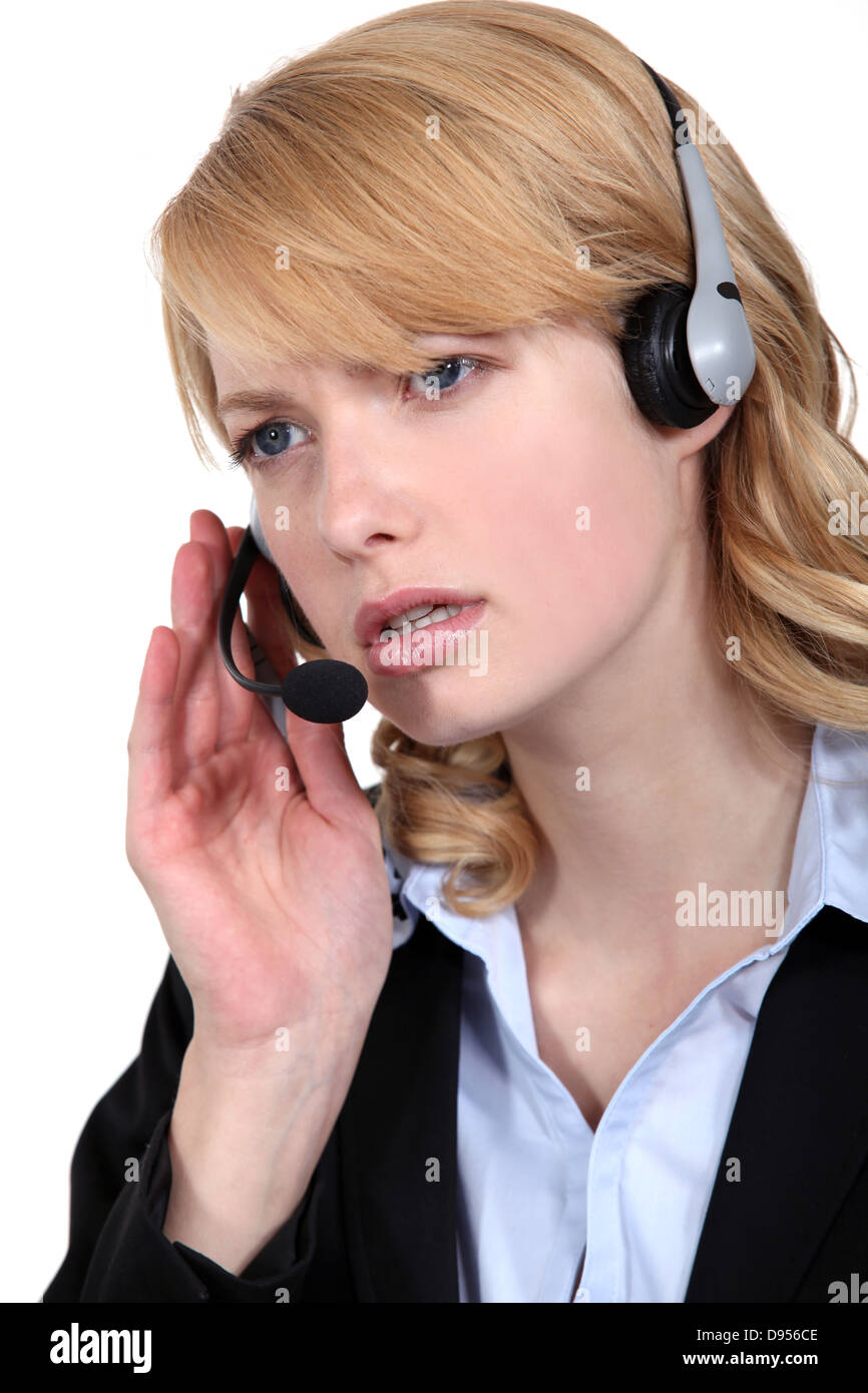 Worried call-center worker Stock Photo - Alamy