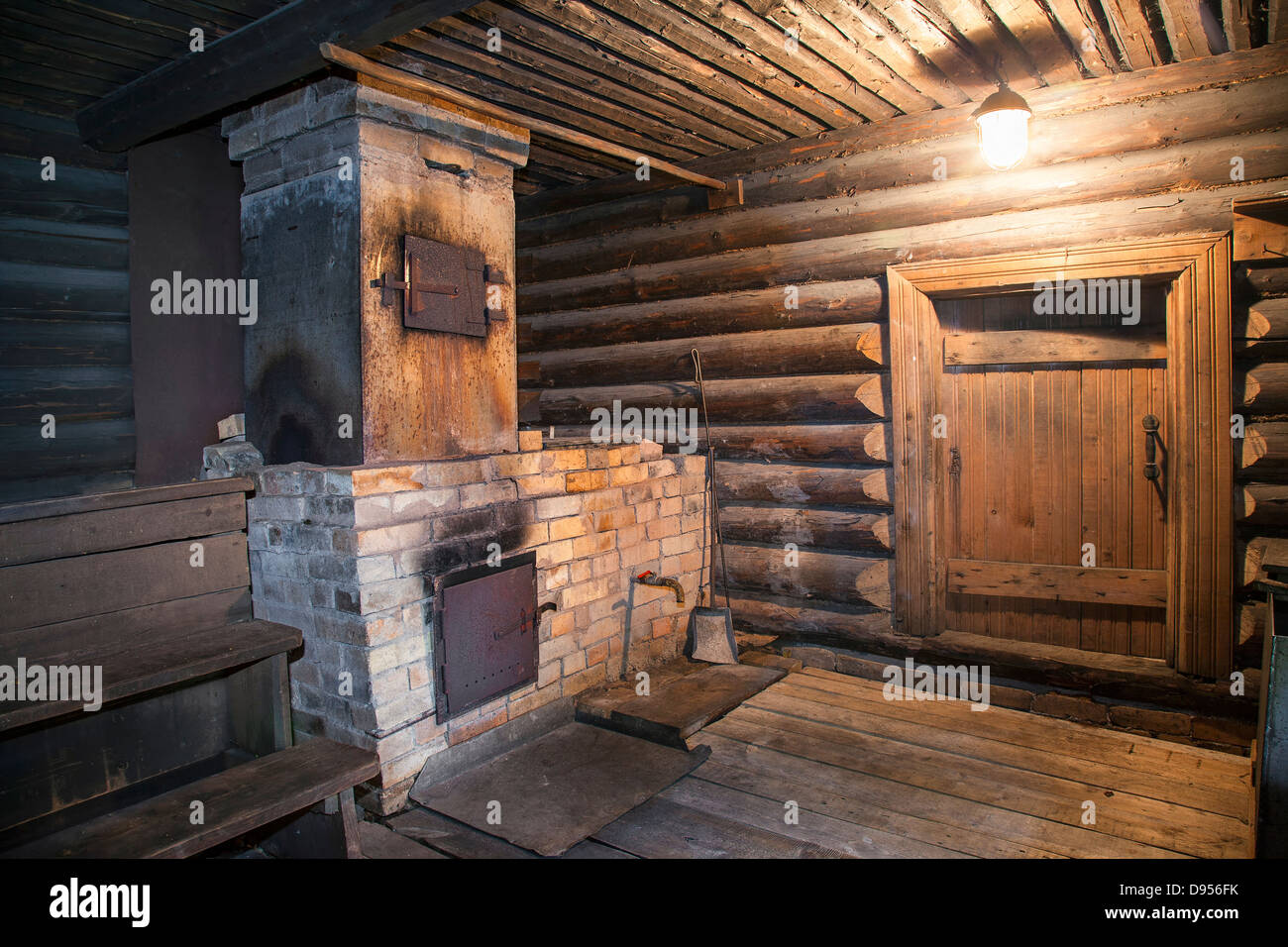 Interior of the Russian traditional wooden bath Stock Photo - Alamy