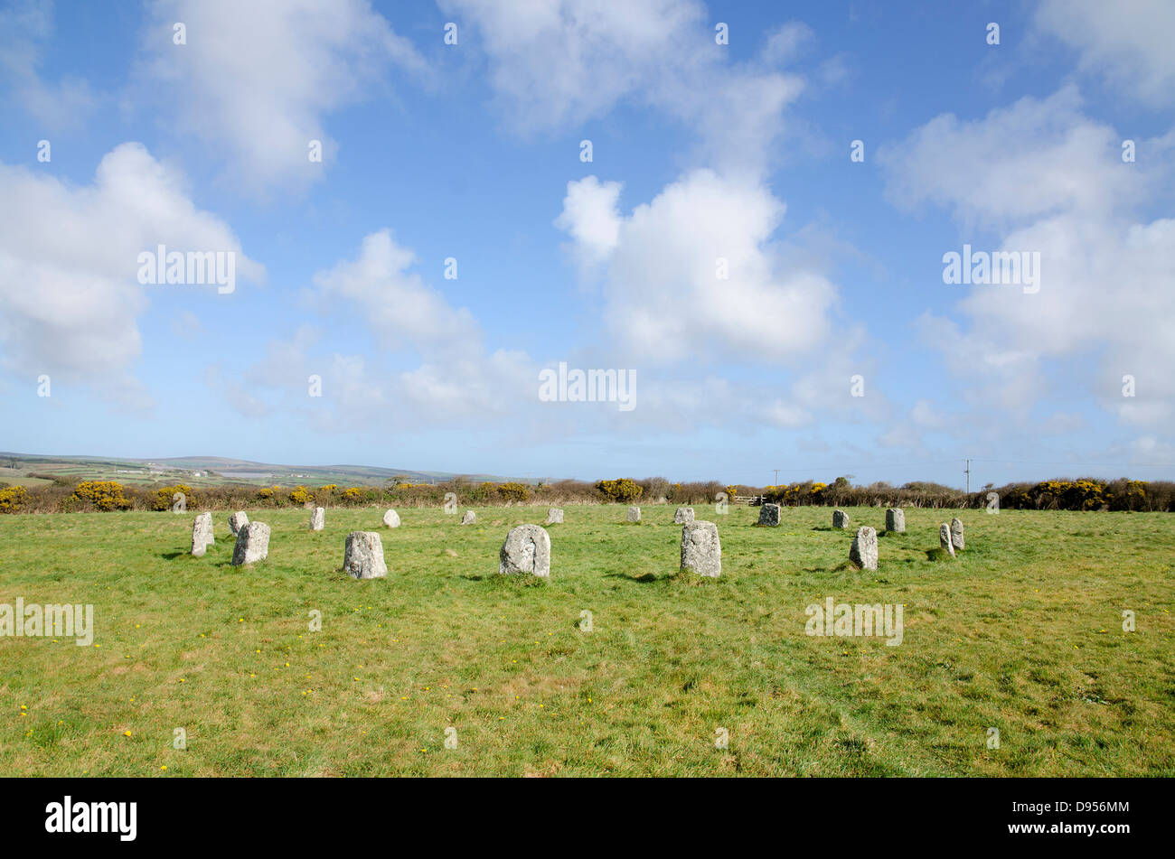 The " merry maidens " ancient standing stone circle near Lamorna in ...