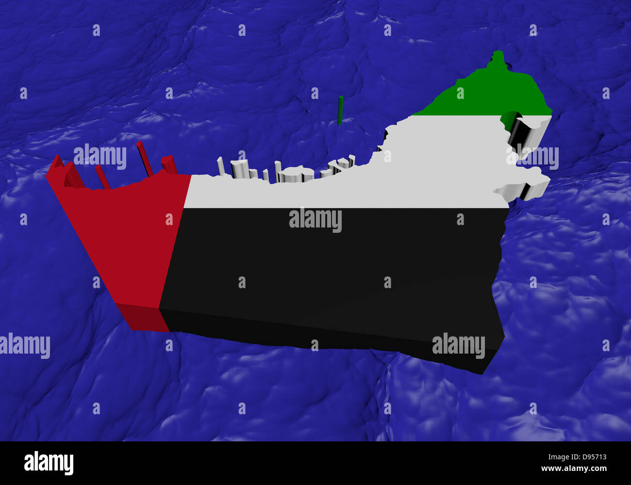 UAE map flag in abstract ocean illustration Stock Photo - Alamy