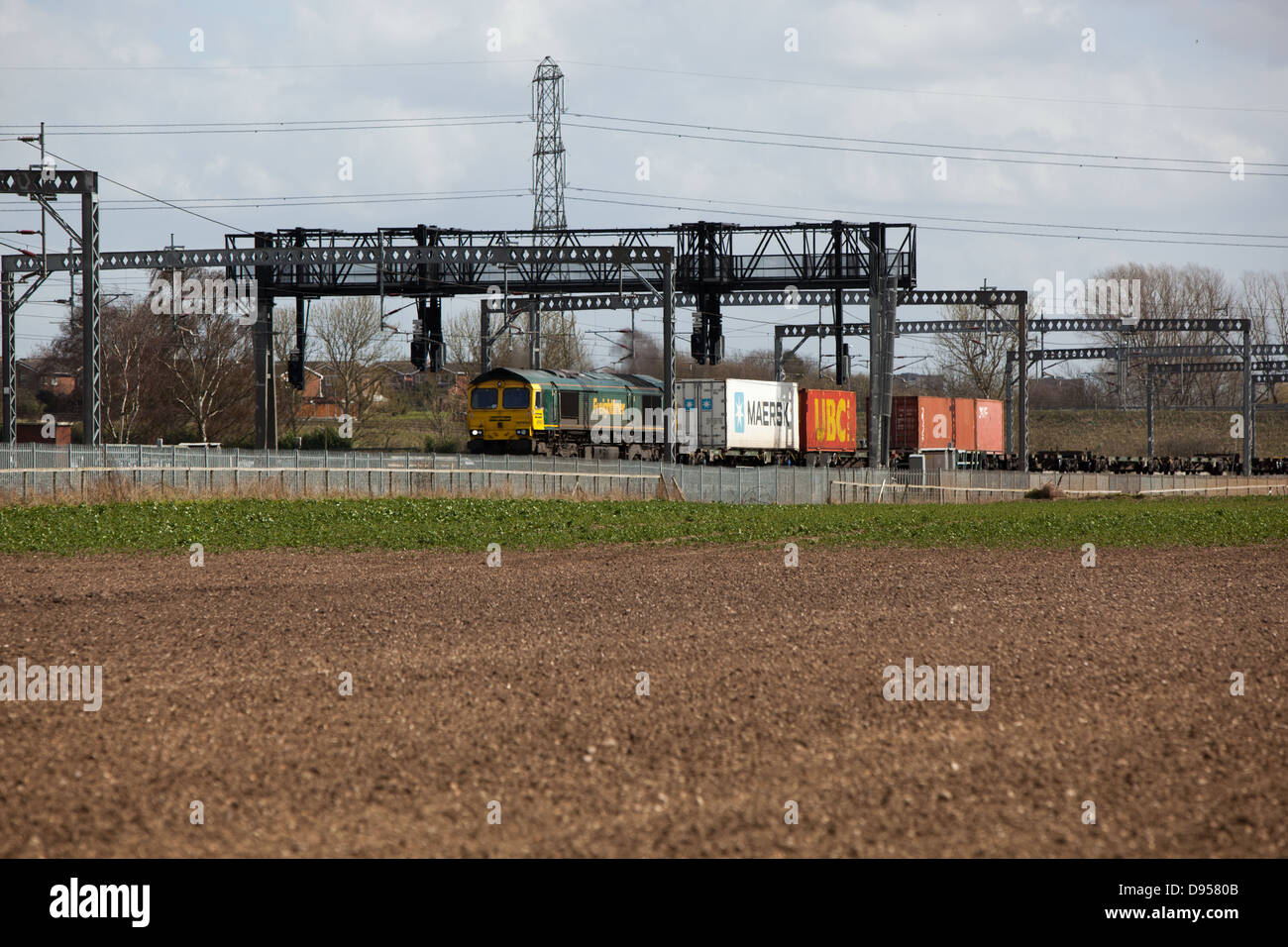 A Freightliner freight train on the West Coast Main Line in the ...